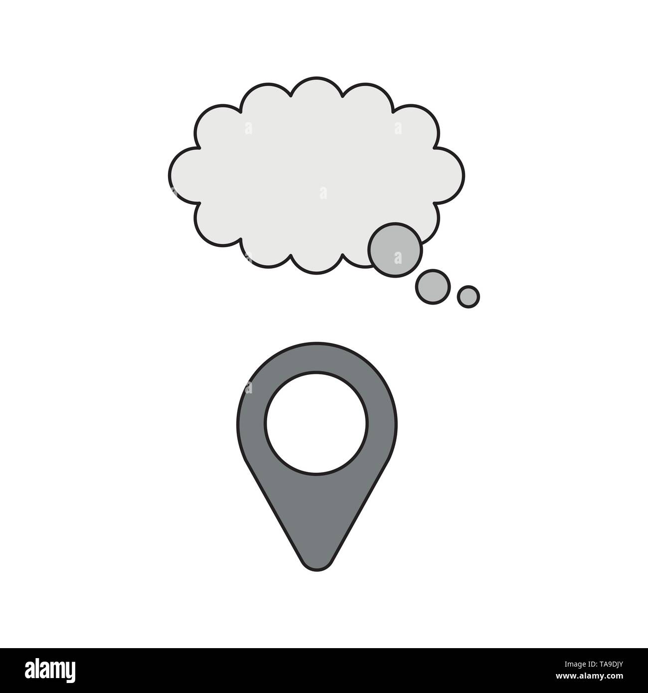 Vector icon concept of map pointer with blank thought bubble. Black outlines and colored Stock ...