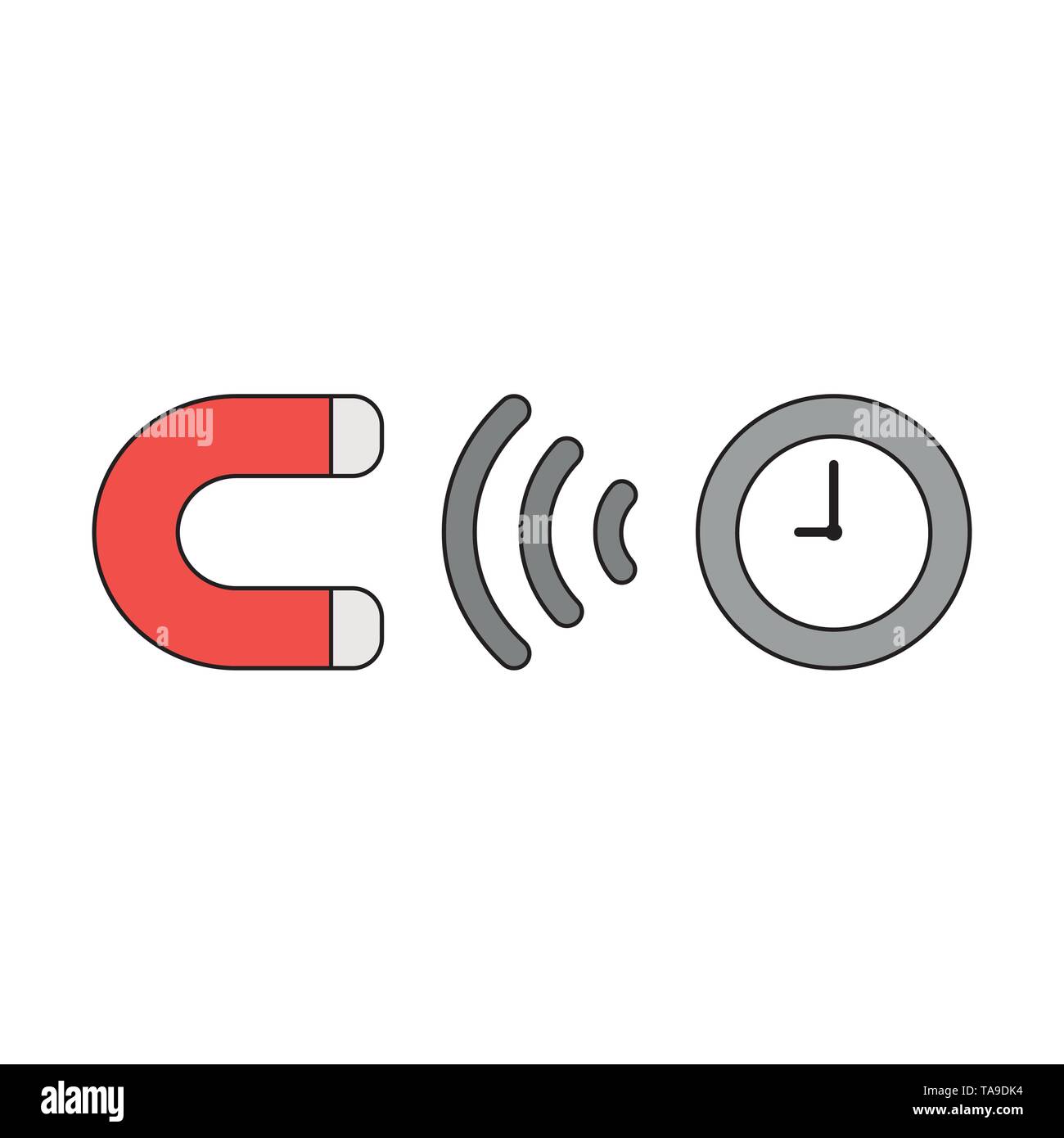 Vector icon concept of magnet attracting clock time. Black outlines and ...
