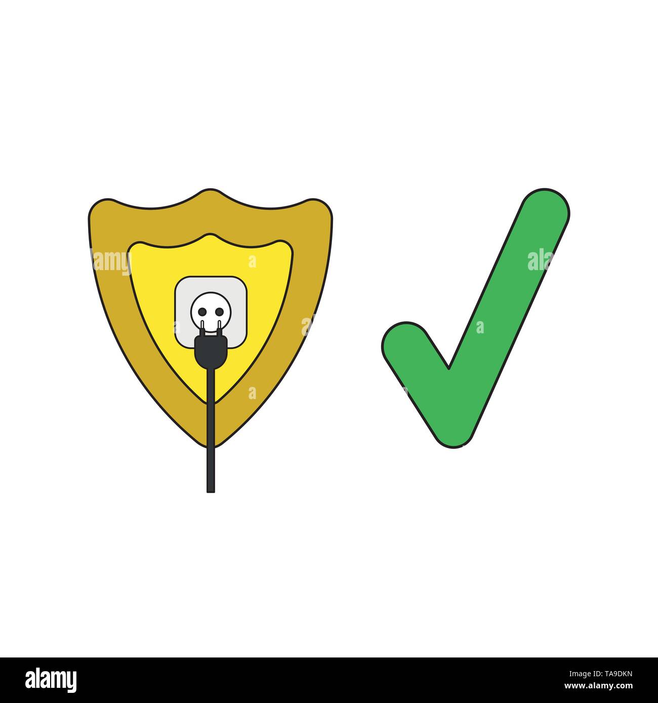 Vector icon concept of guard shield with plug plugged into outlet and ...