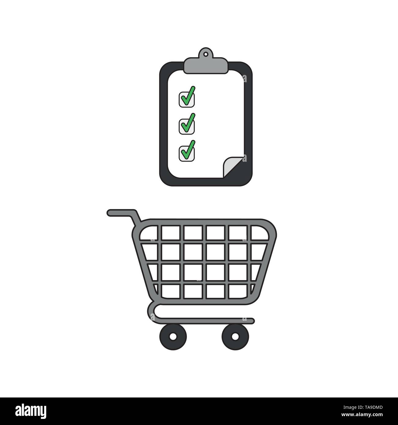 Vector icon concept of shopping cart with clipboard and three check ...