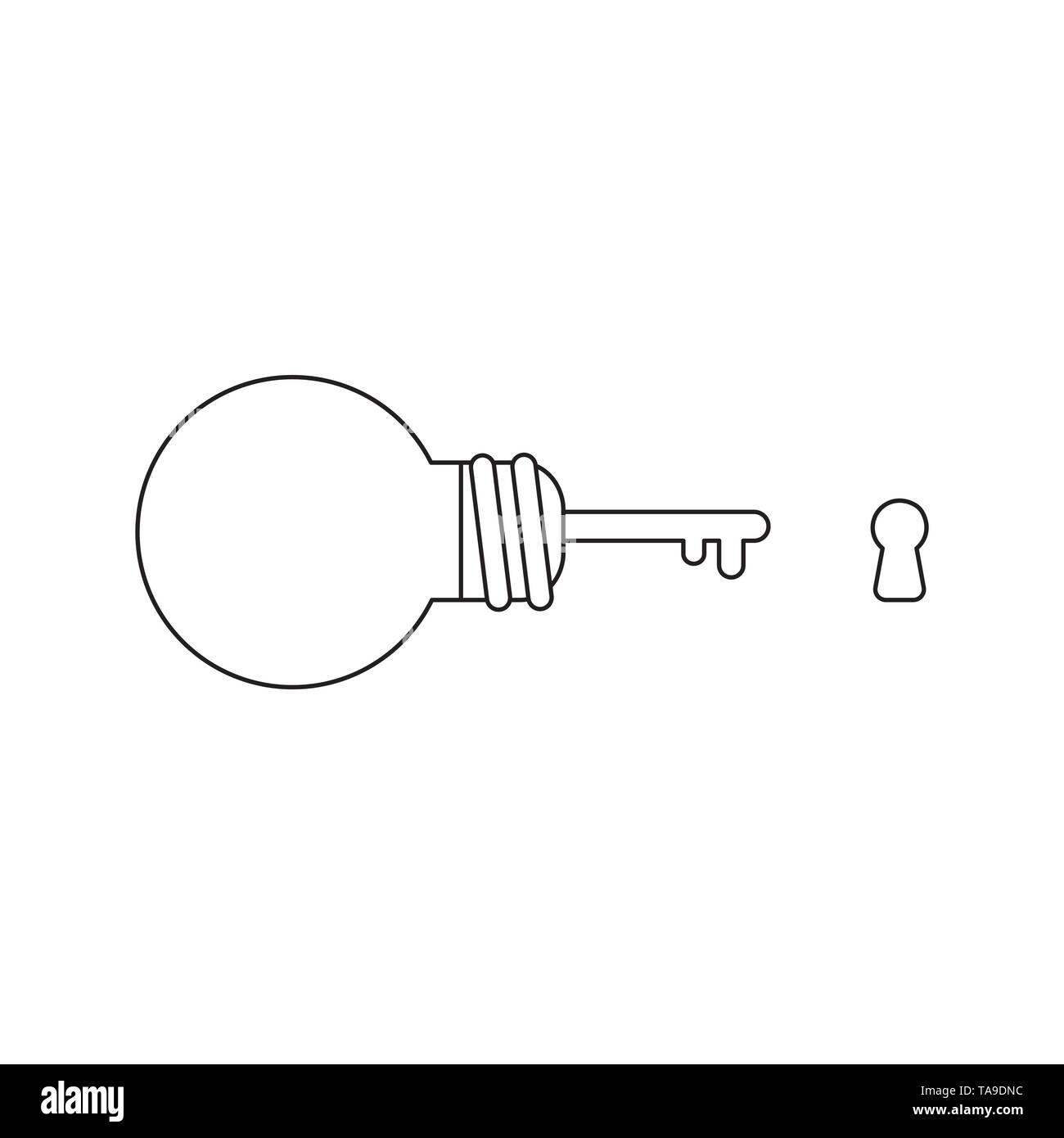Vector icon concept of light bulb key with keyhole. Black outlines ...