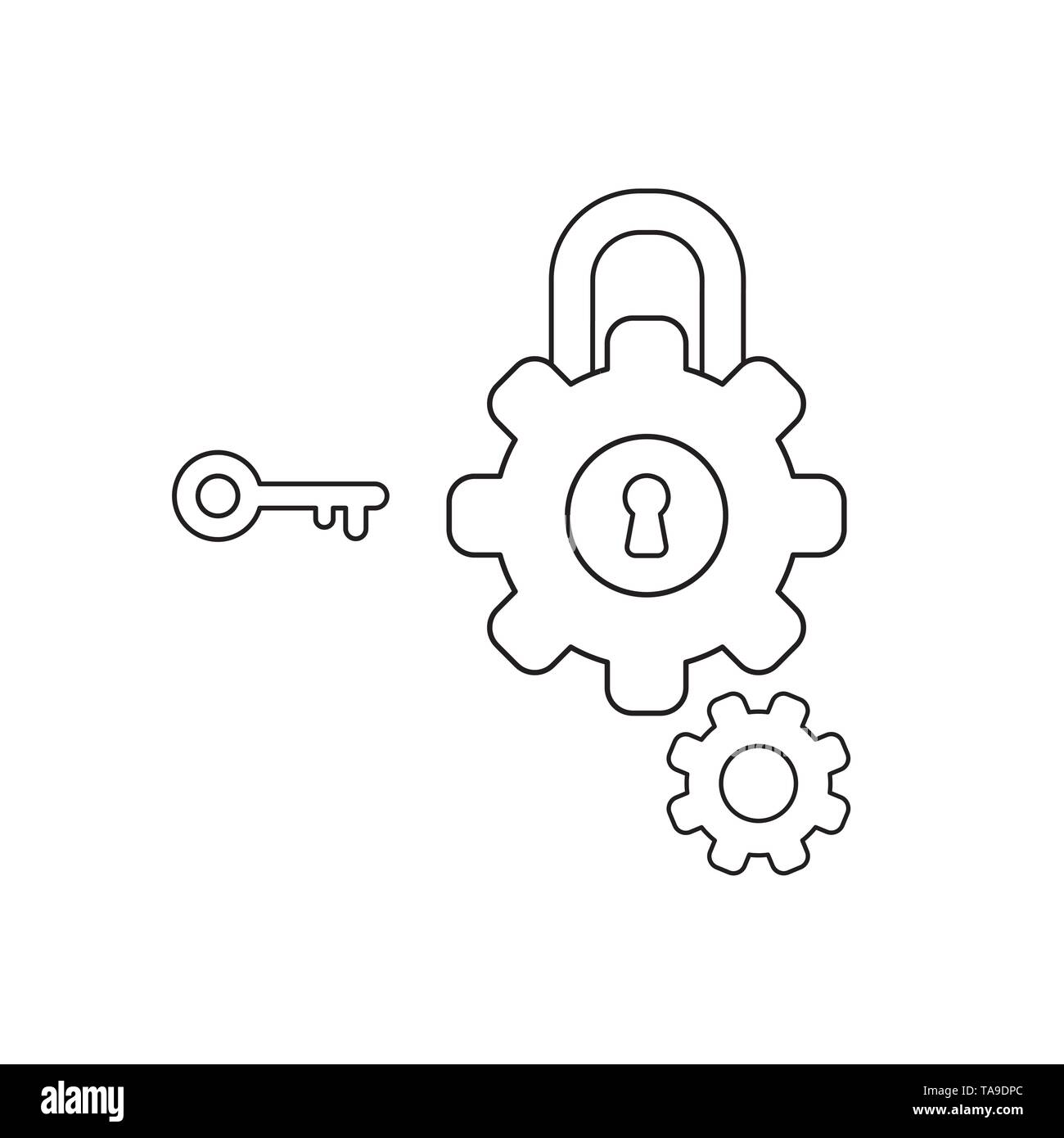 Vector icon concept of gears with padlock, keyhole and key. Black ...