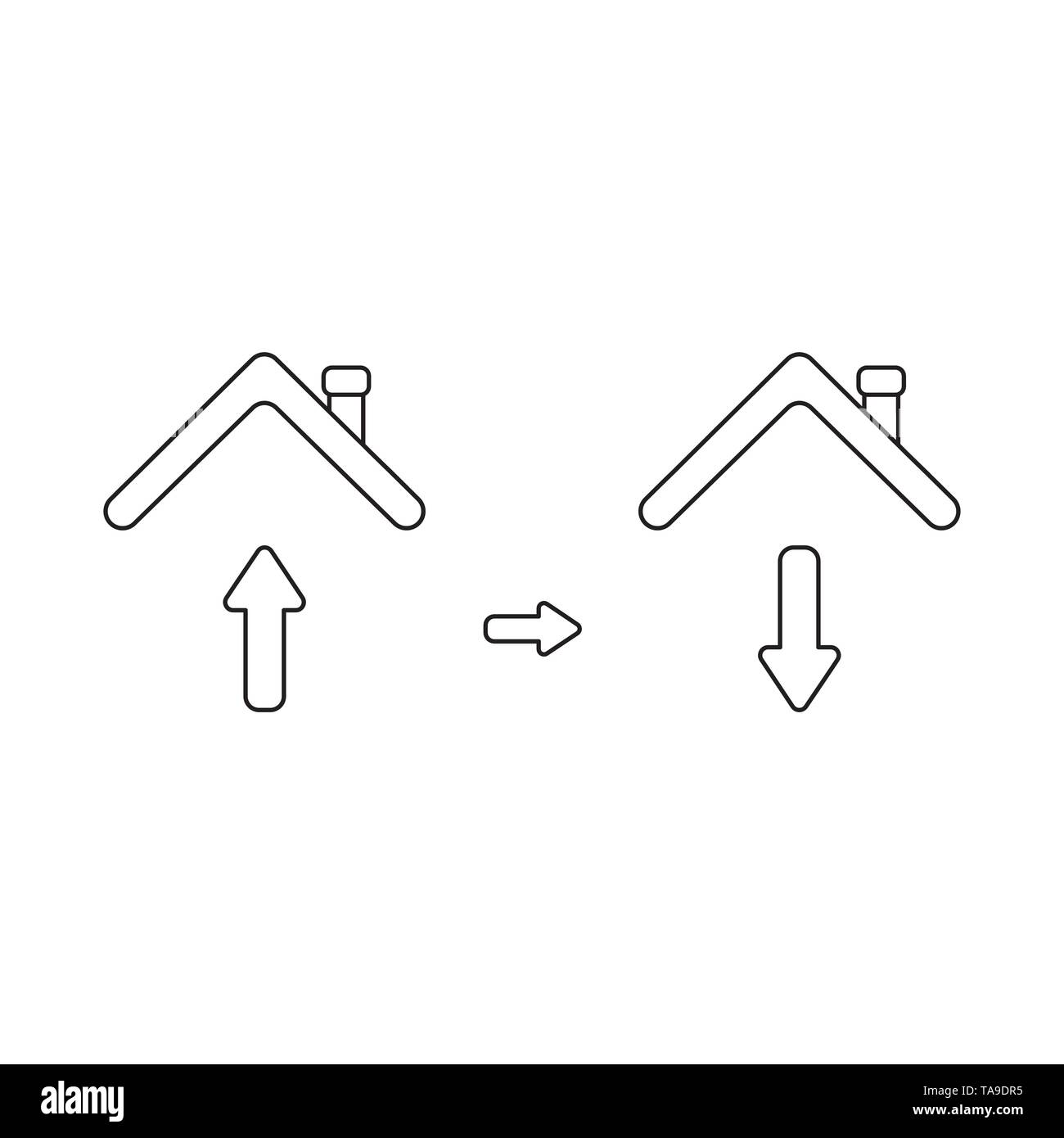 Vector icon concept of arrow up and down under house roof. Black ...