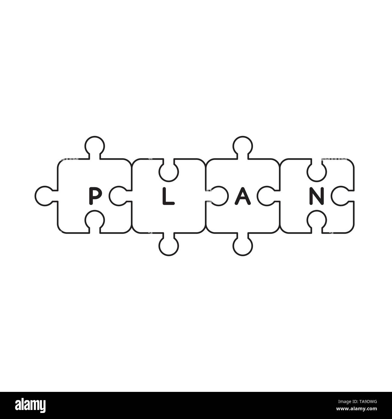 Vector icon concept of connected plan jigsaw puzzle pieces. Black ...