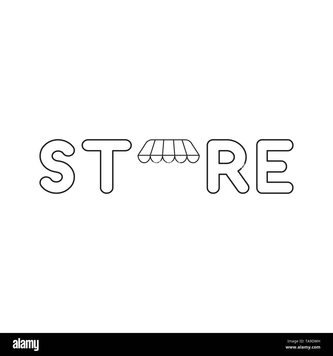 Vector icon concept of store word with store awning. Black outlines ...