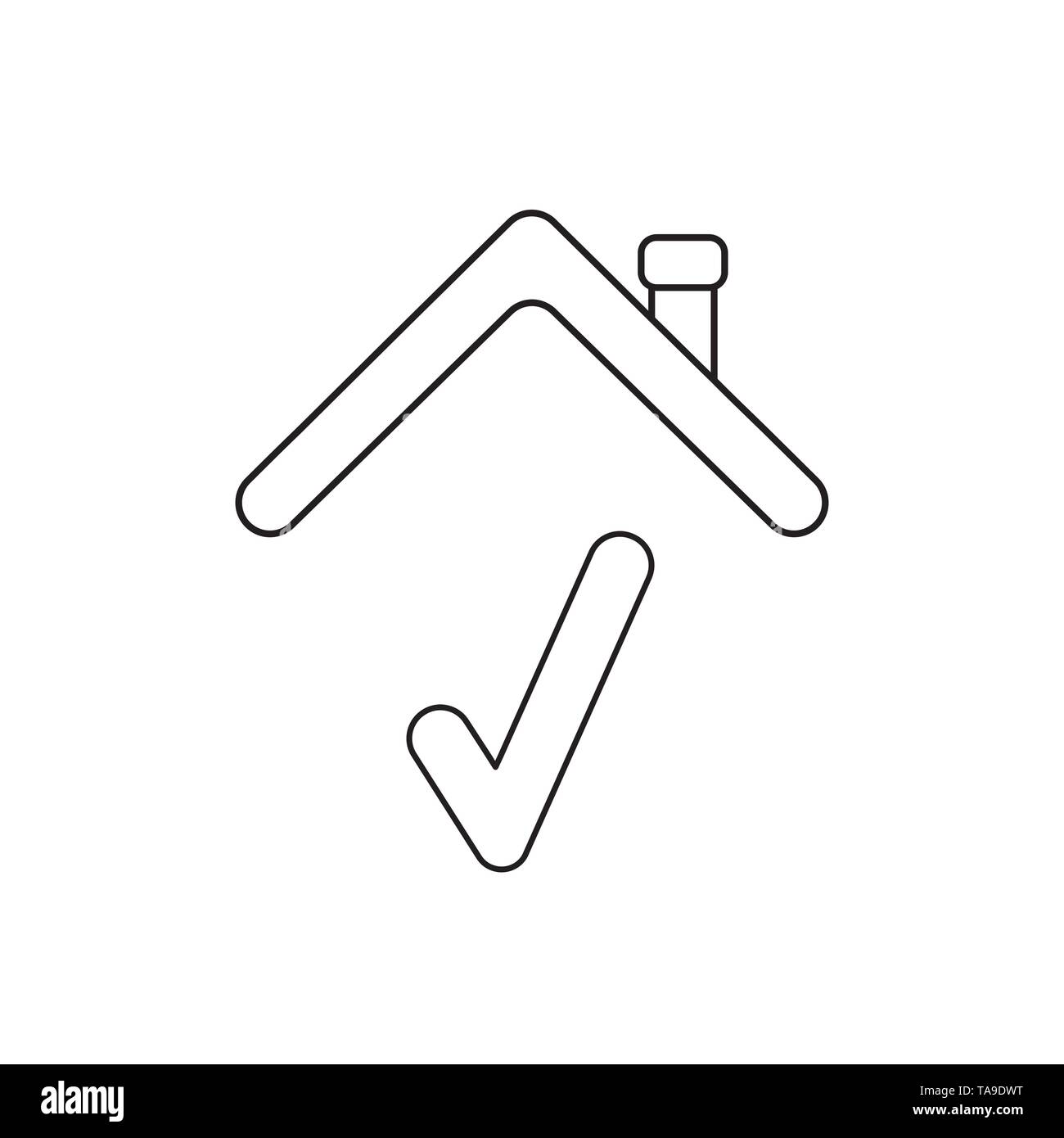 Vector icon concept of check mark under roof. Black outlines Stock ...