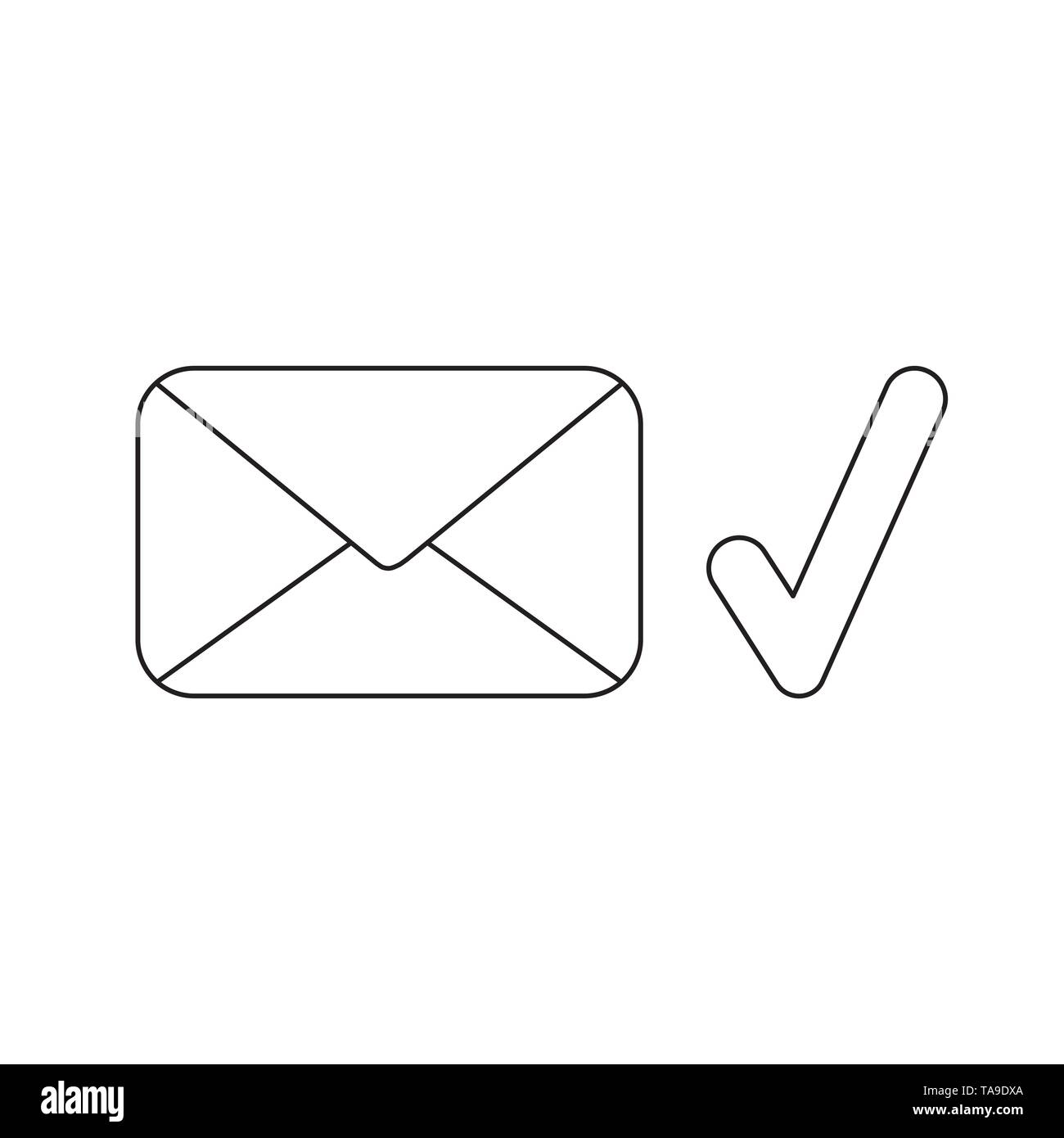 Vector icon concept of closed envelope with check mark. Black outlines ...