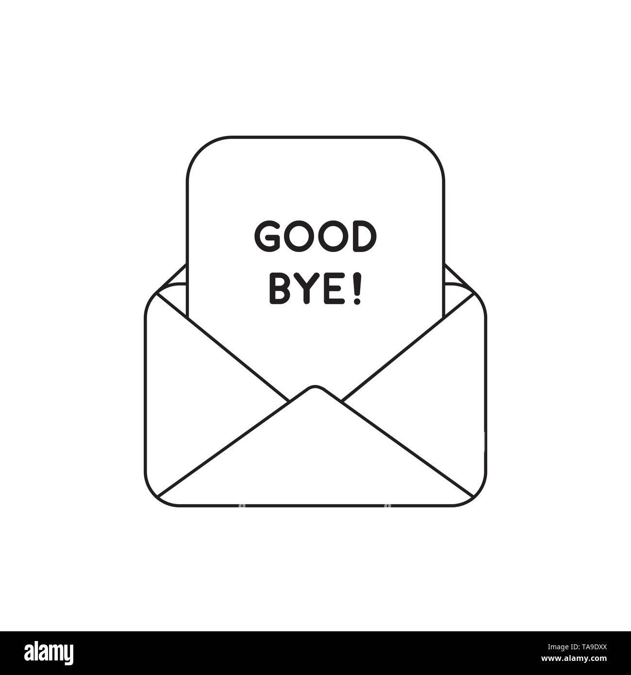 Vector icon concept of envelope with good bye paper. Black outlines ...