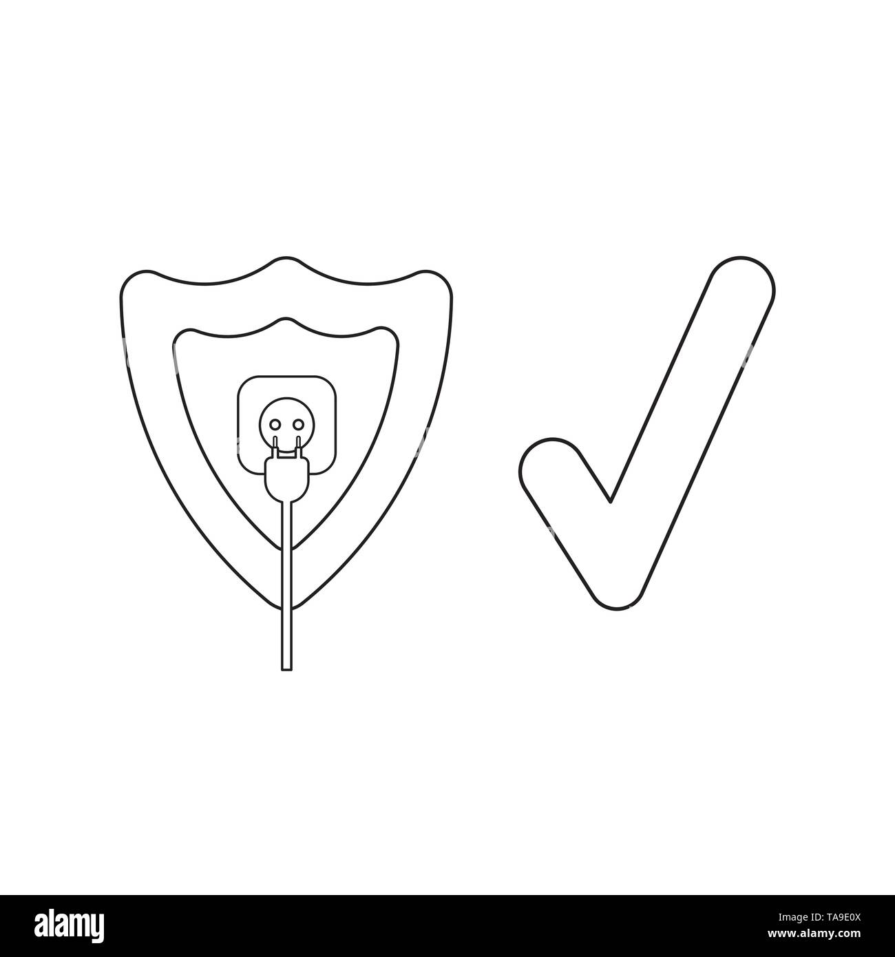 Vector icon concept of shield with plug plugged into outlet and check ...