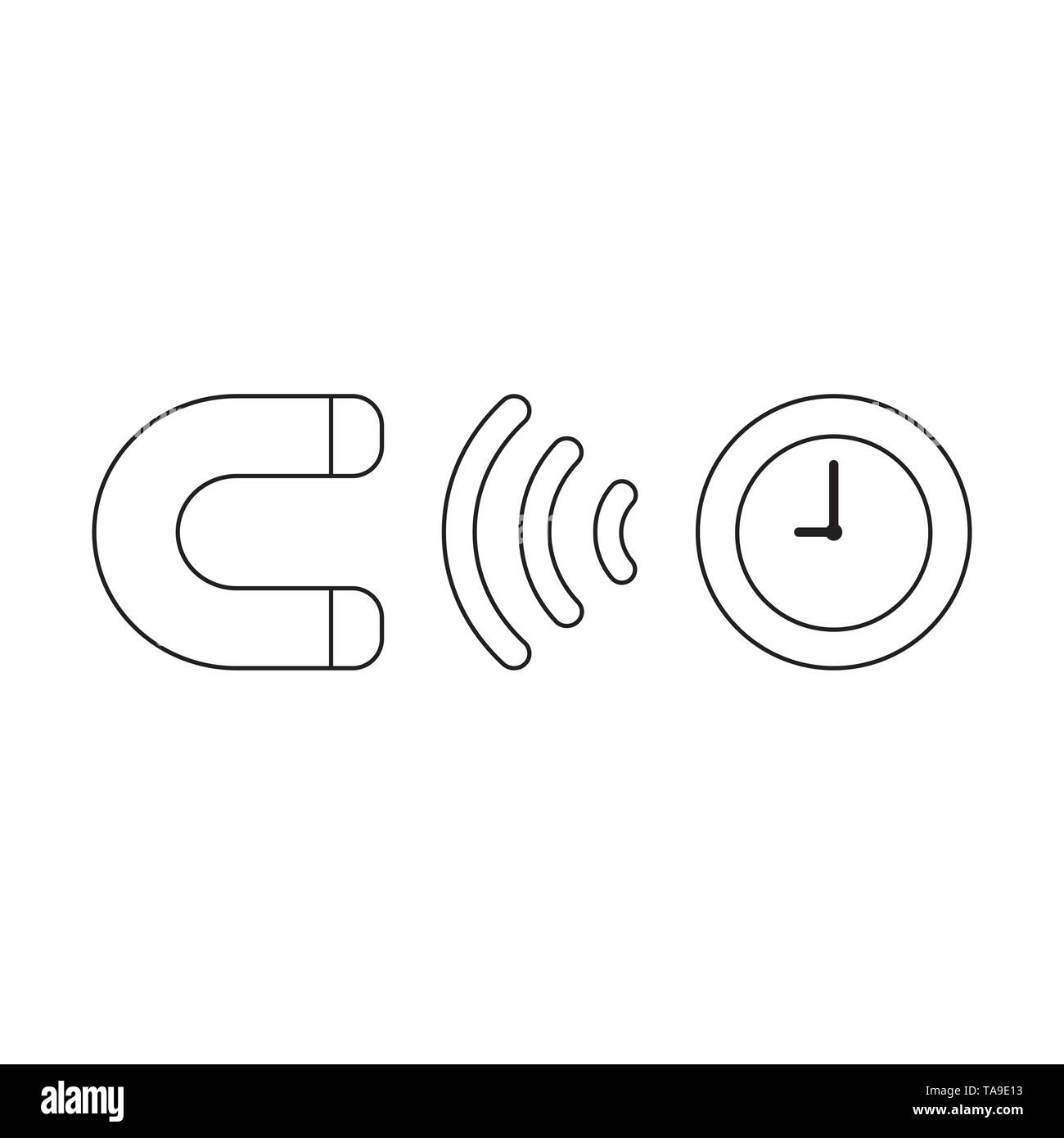 Vector icon concept of magnet attracting clock. Black outlines Stock ...