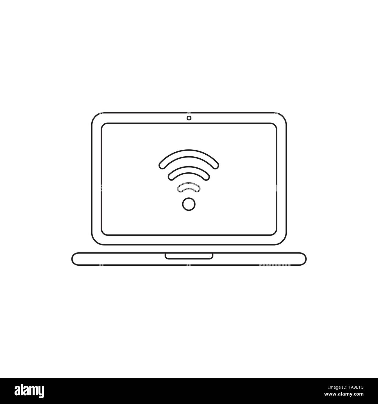 Vector icon concept of wifi symbol inside laptop computer. Black ...