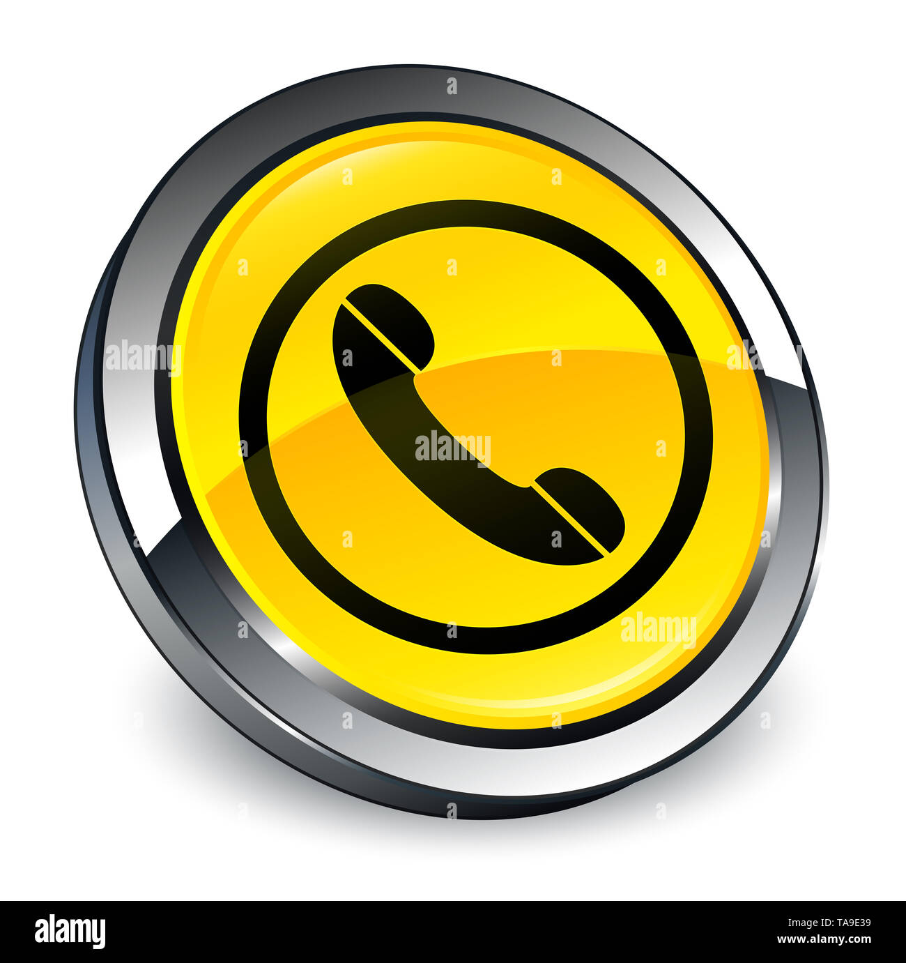 Phone icon isolated on 3d yellow round button abstract illustration ...