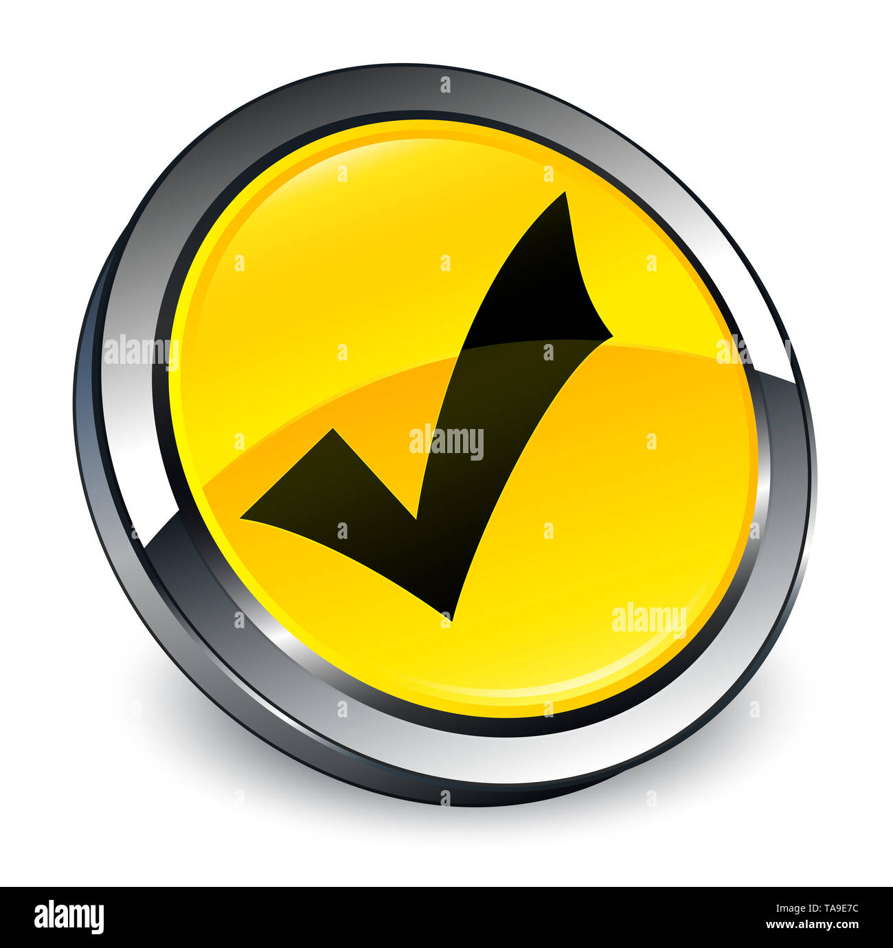 Validation icon isolated on 3d yellow round button abstract ...