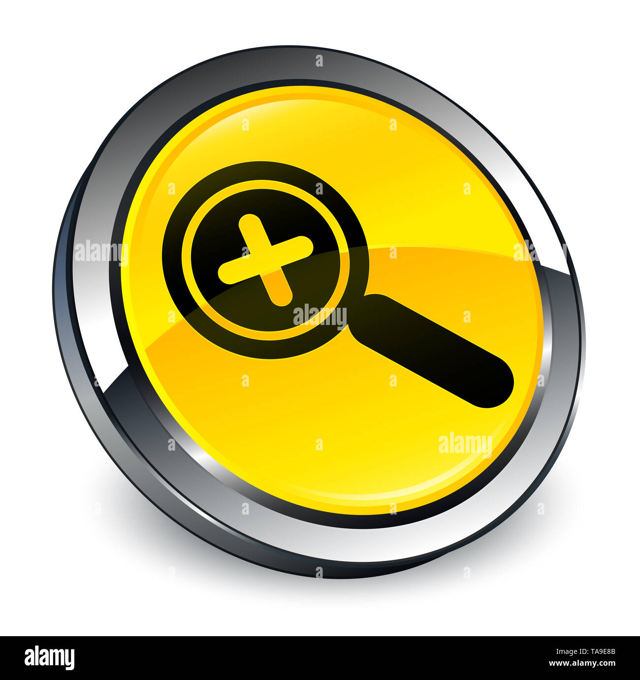 Zoom in icon isolated on 3d yellow round button abstract illustration ...