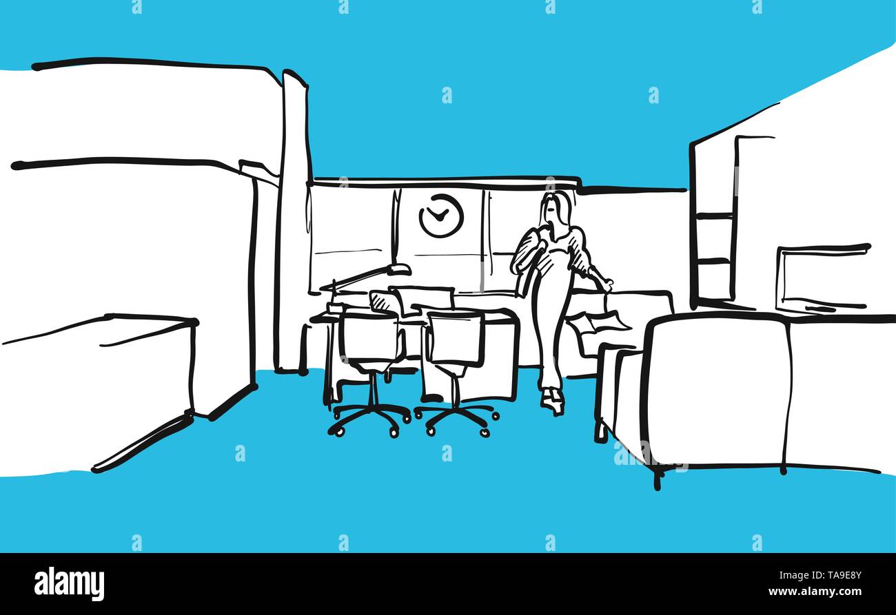 Office sketch. Hand drawn vector art for architecture and communication ...