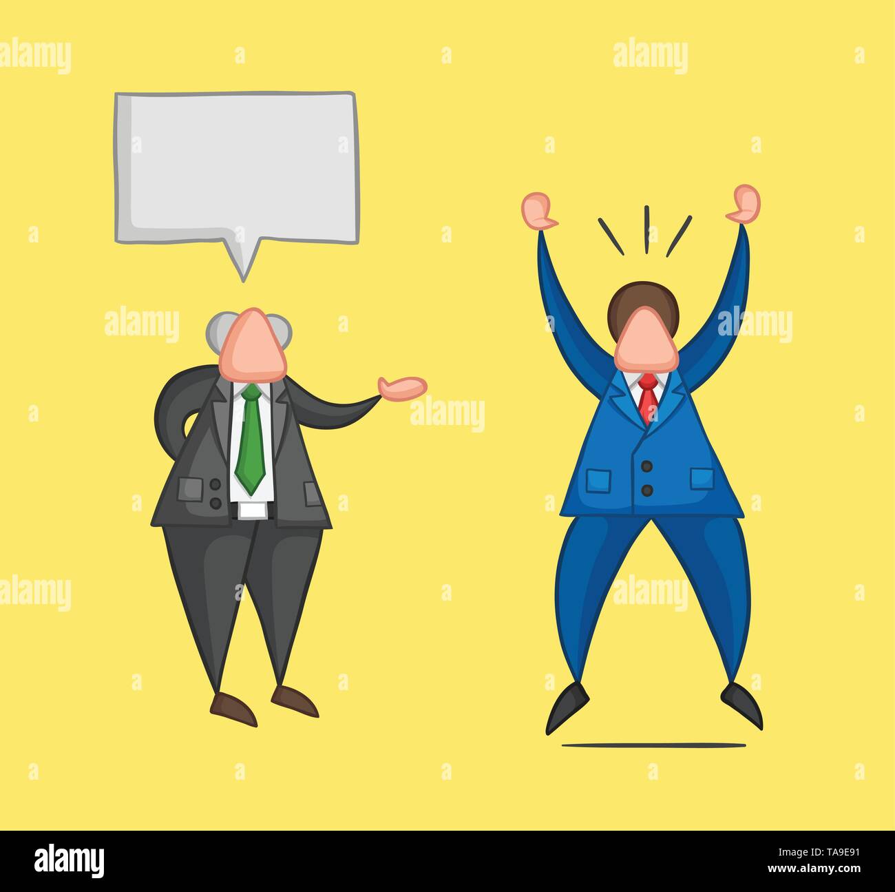 Hand-drawn vector illustration boss gives good news to businessman ...