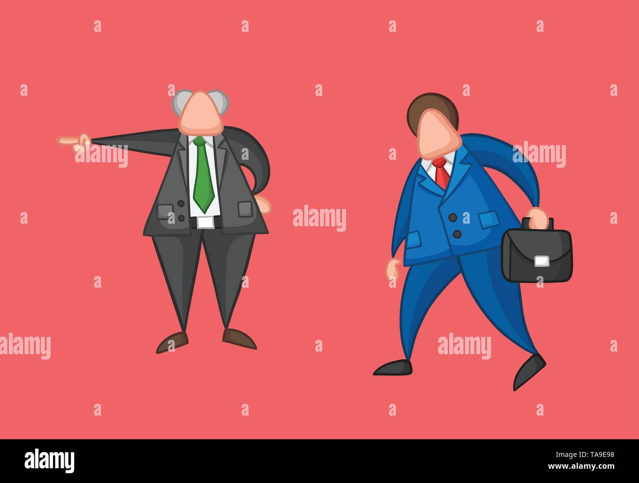 Hand-drawn vector illustration boss firing businessman worker. Colored ...