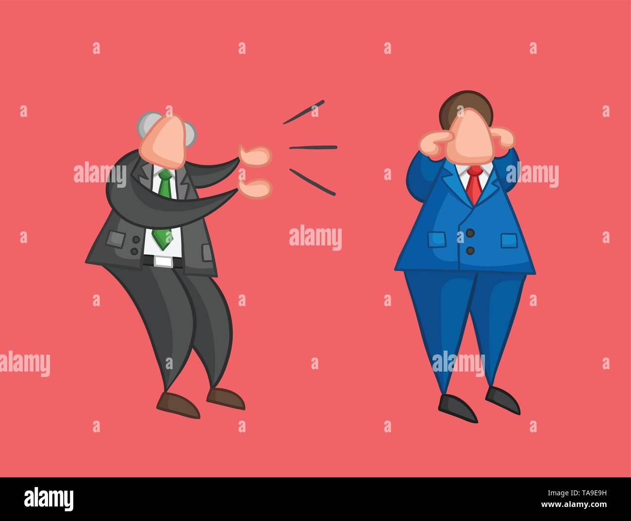 Hand-drawn vector illustration angry boss yelling at businessman worker ...
