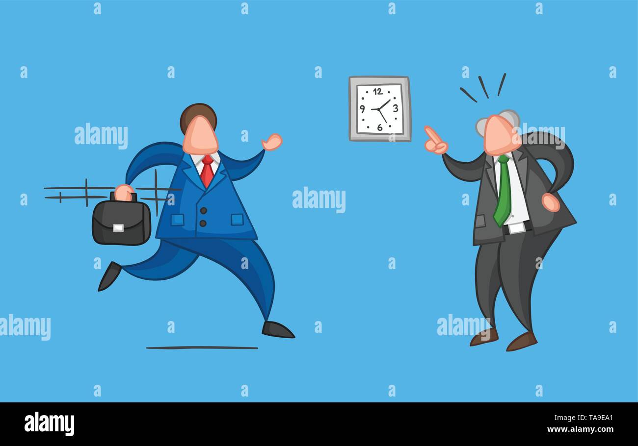 Hand-drawn vector illustration businessman worker late for work and ...