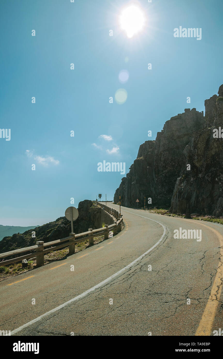 Curve road with concrete parapet on rocky landscape at the highlands of ...