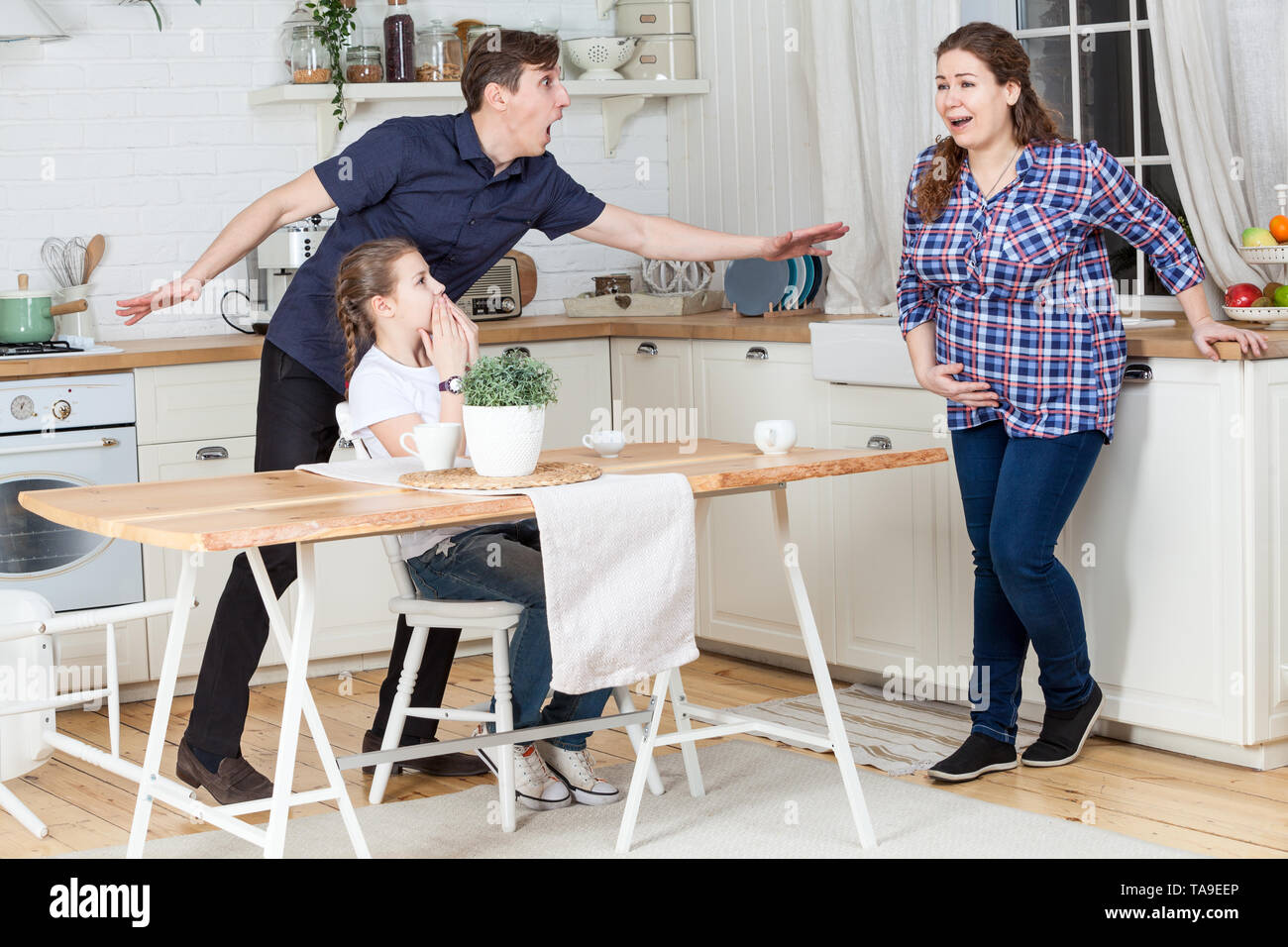 Husband and daughter are frightened of wife contractions of false labor ...