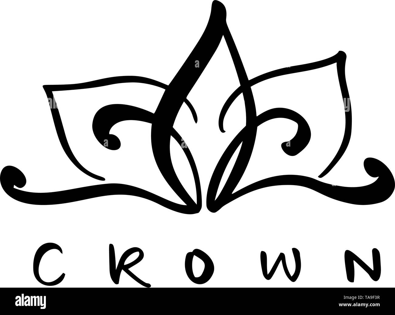 Hand drawn symbol of a stylized icon crown and calligraphic word Crown ...