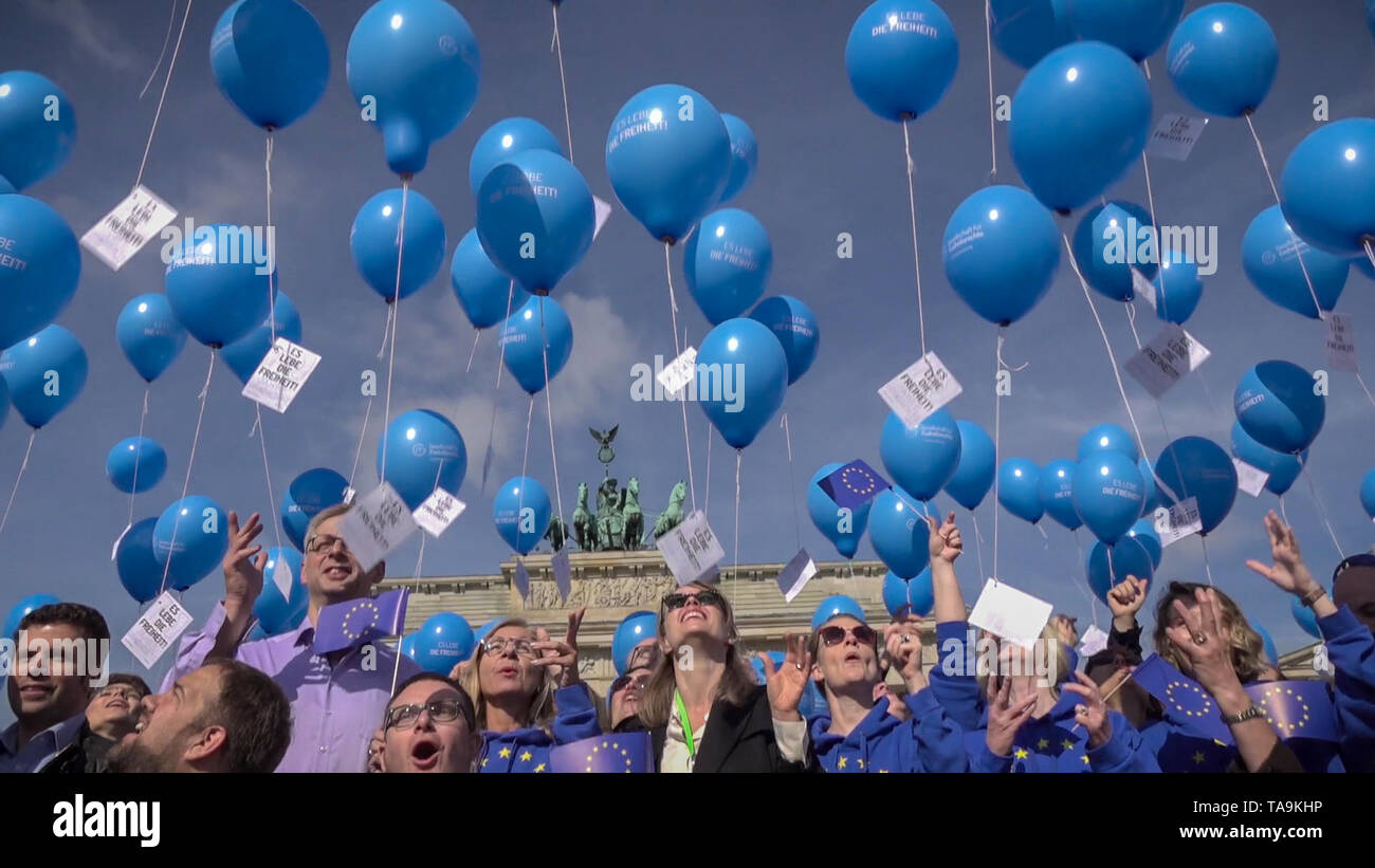 Berlin, Germany. 23rd May, 2019. Balloons fly at a celebration of the ...