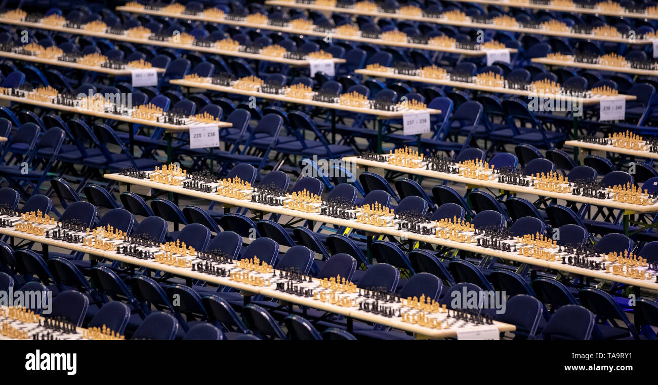 Hamburg, Germany. 23rd May, 2019. Before the tournament, chess boards ...