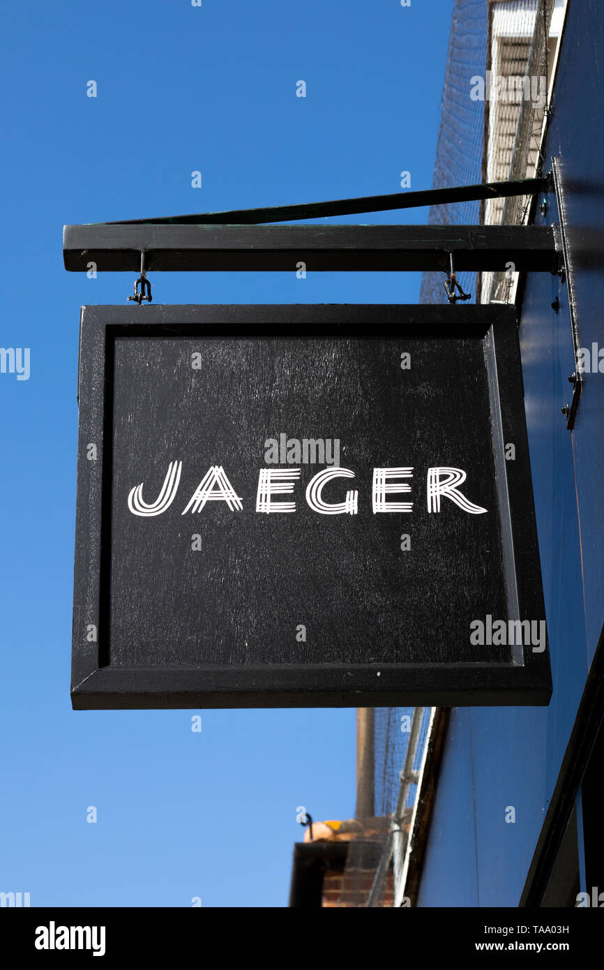 Jaeger sign over store, high end expensive English fashion brand and ...