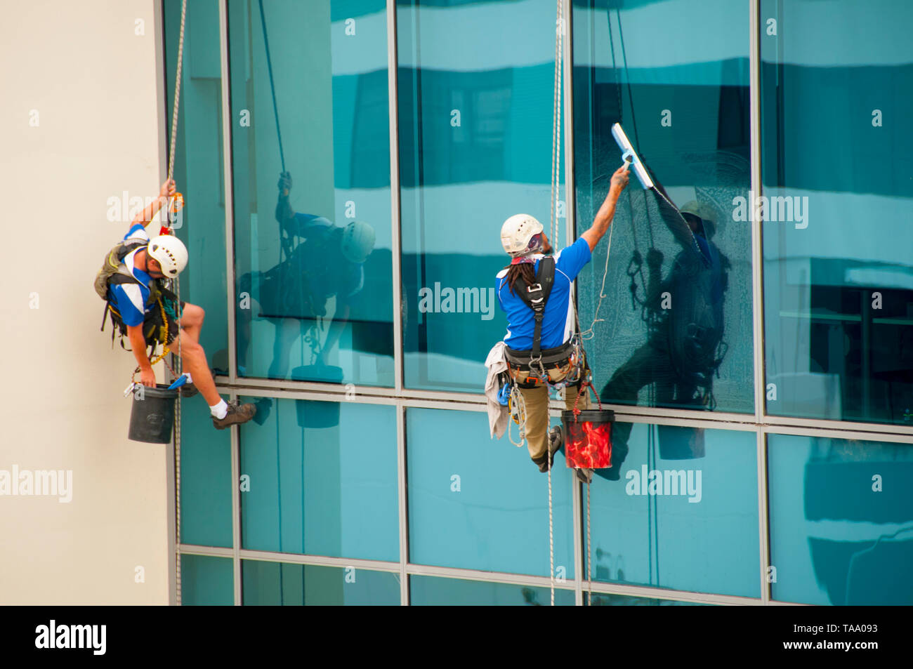 Windows Cleaning on City Building Stock Photo - Alamy