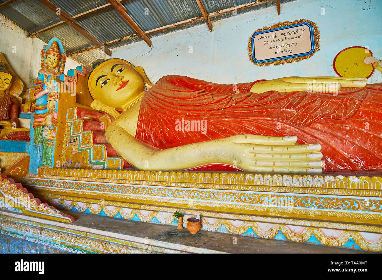 PINDAYA, MYANMAR - FEBRUARY 19, 2018: The altar of the shrine of Kan Tu ...