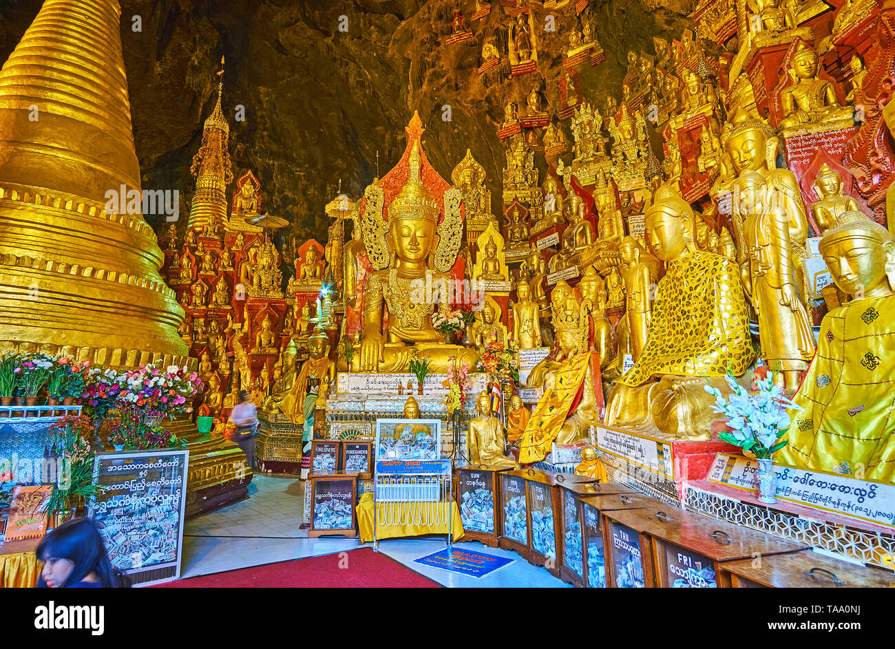 PINDAYA, MYANMAR - FEBRUARY 19, 2018: Interior of Pindaya cave Buddhist ...