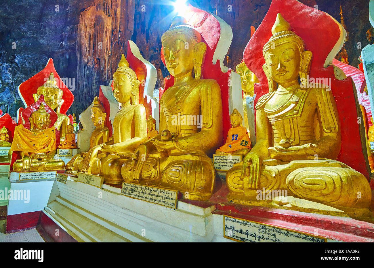 PINDAYA, MYANMAR - FEBRUARY 19, 2018: The Pindaya cave is famous for ...