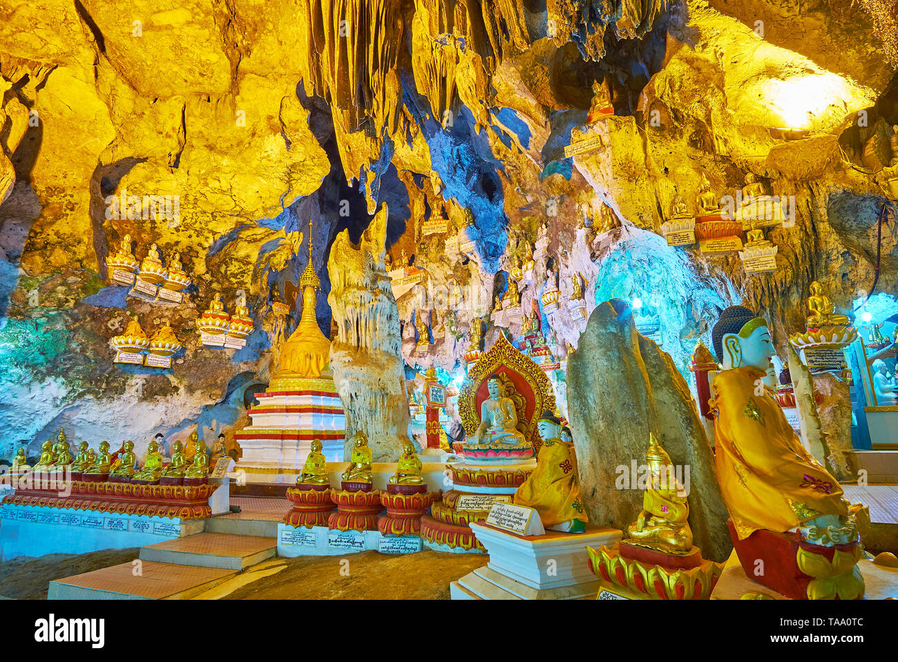 PINDAYA, MYANMAR - FEBRUARY 19, 2018: The unique stalactite cave of ...