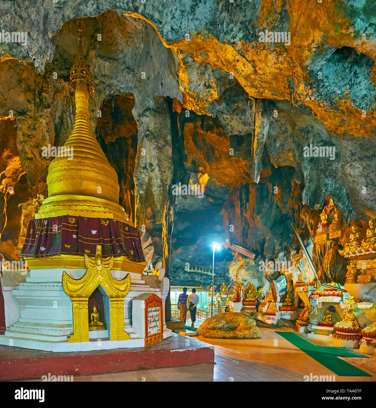 PINDAYA, MYANMAR - FEBRUARY 19, 2018: The shrine with beautiful stupa ...
