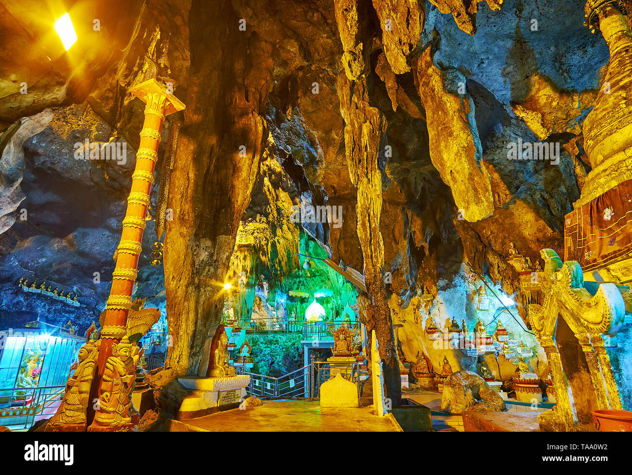 PINDAYA, MYANMAR - FEBRUARY 19, 2018: The scenic Buddhist column in ...