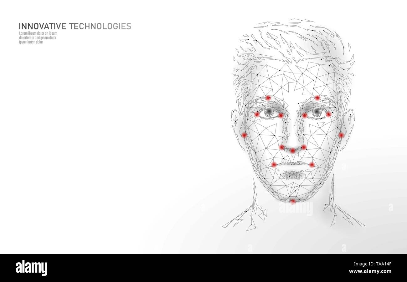 Low poly male human face biometric identification. Recognition system concept. Personal data ...
