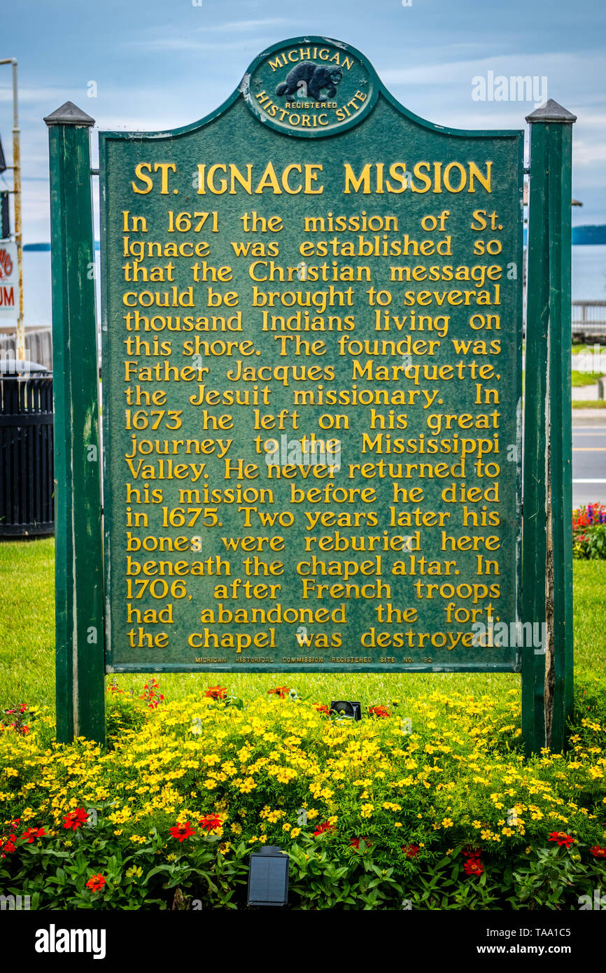 Mackinac Island, MI, USA - June 23, 2018: The St. Ignace Mission stone ...