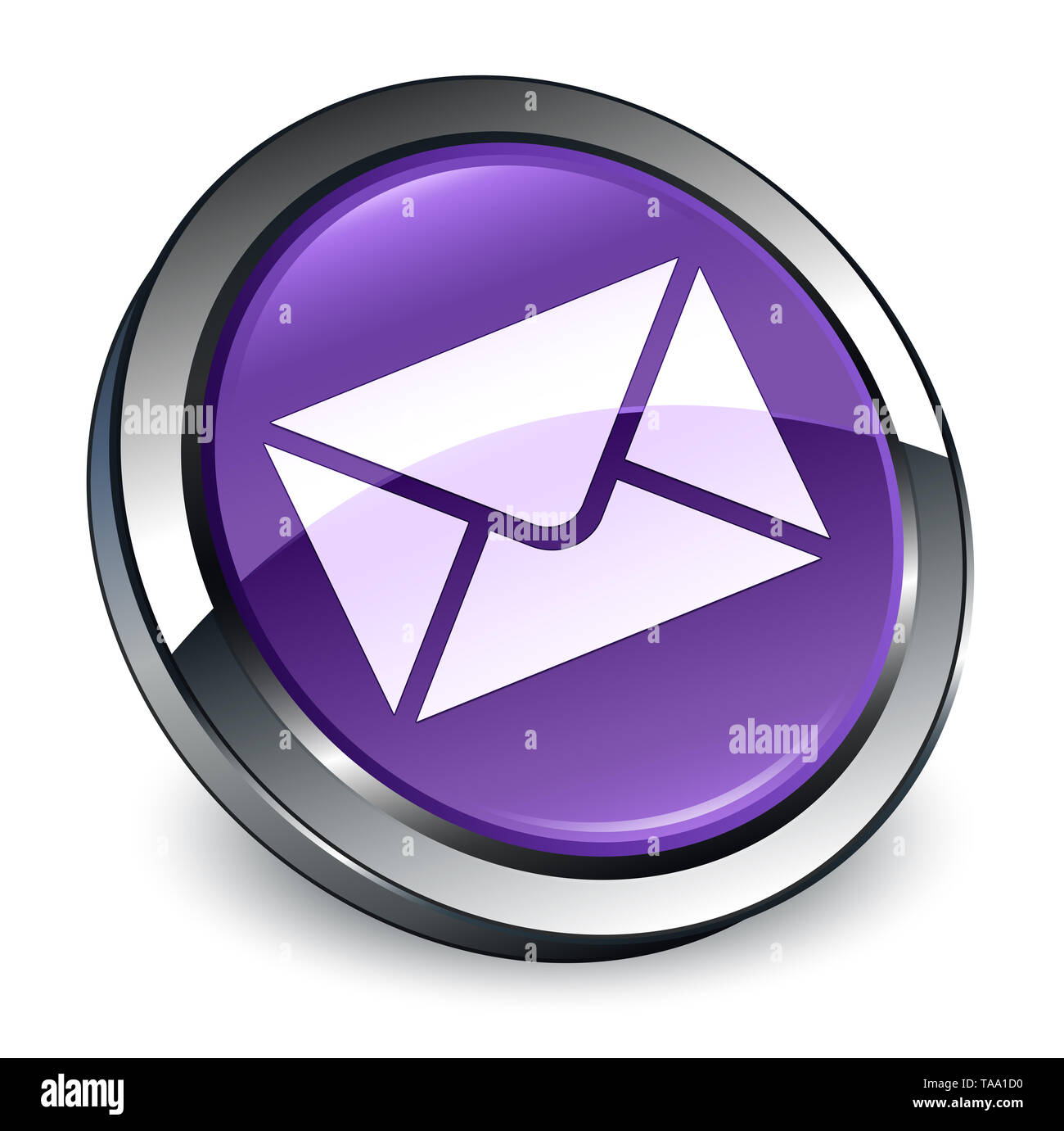 Email icon isolated on 3d purple round button abstract illustration ...