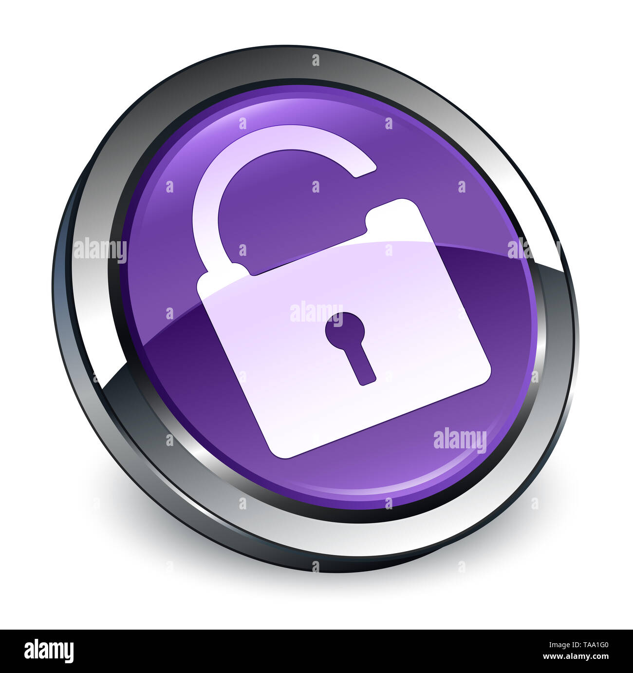 Unlock icon isolated on 3d purple round button abstract illustration ...