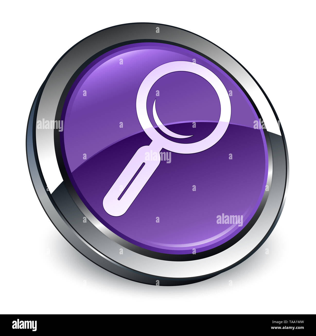 Magnifying glass icon isolated on 3d purple round button abstract ...