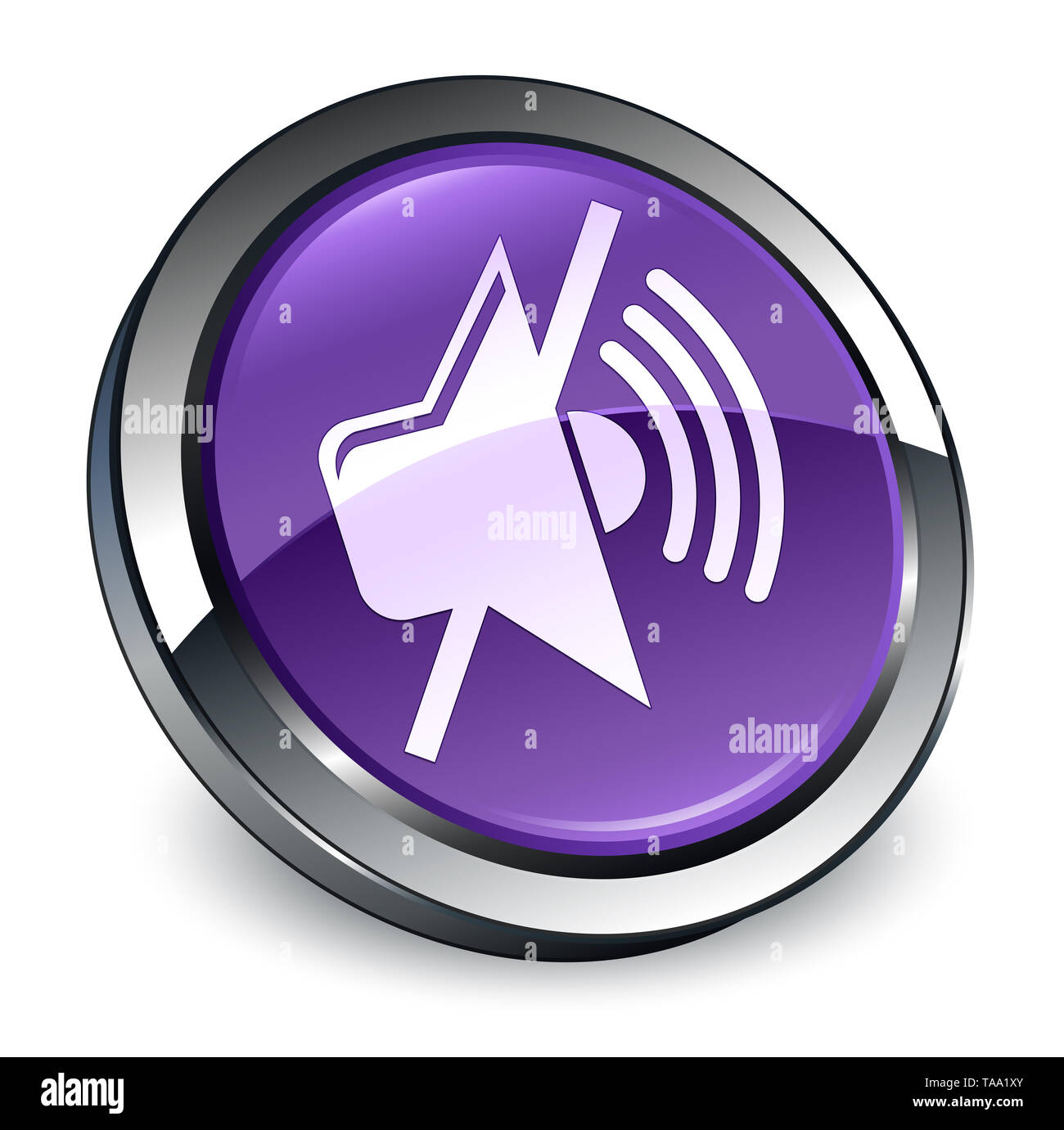 Mute volume icon isolated on 3d purple round button abstract ...