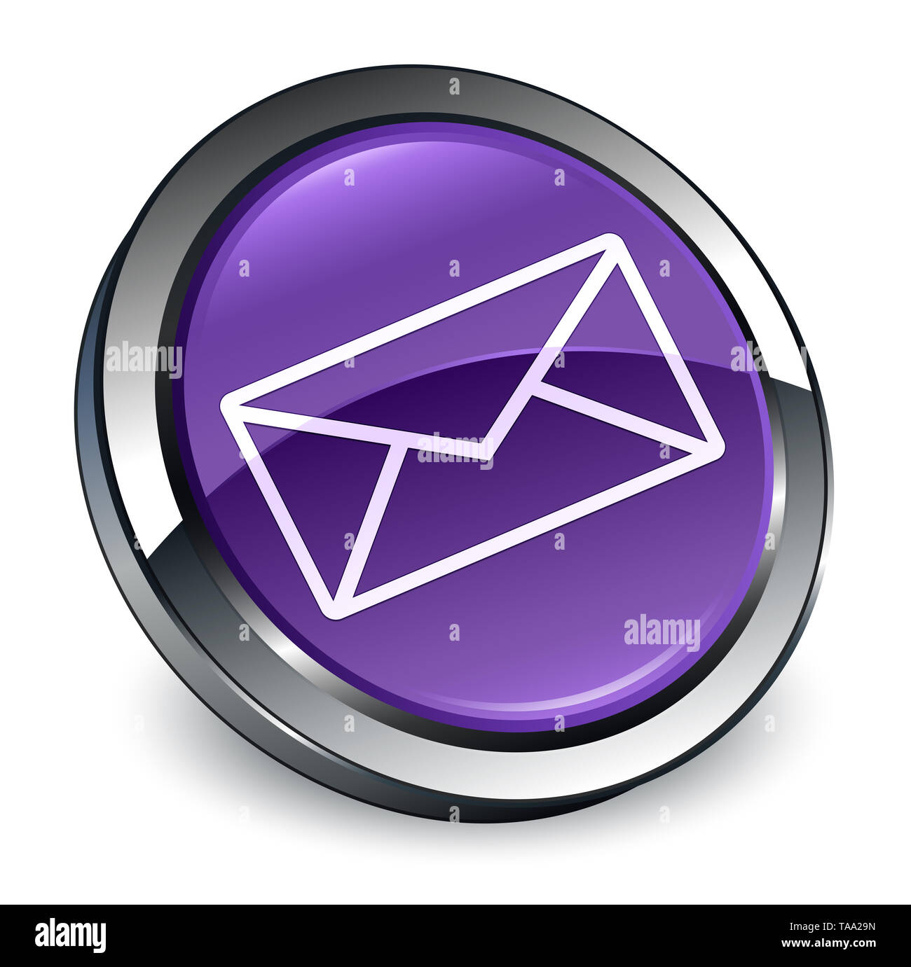 Email icon isolated on 3d purple round button abstract illustration ...