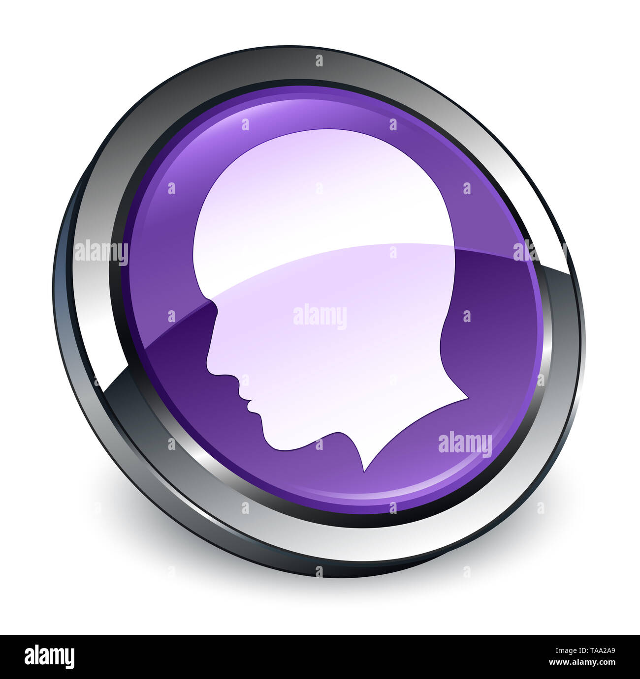 Head men face icon isolated on 3d purple round button abstract ...