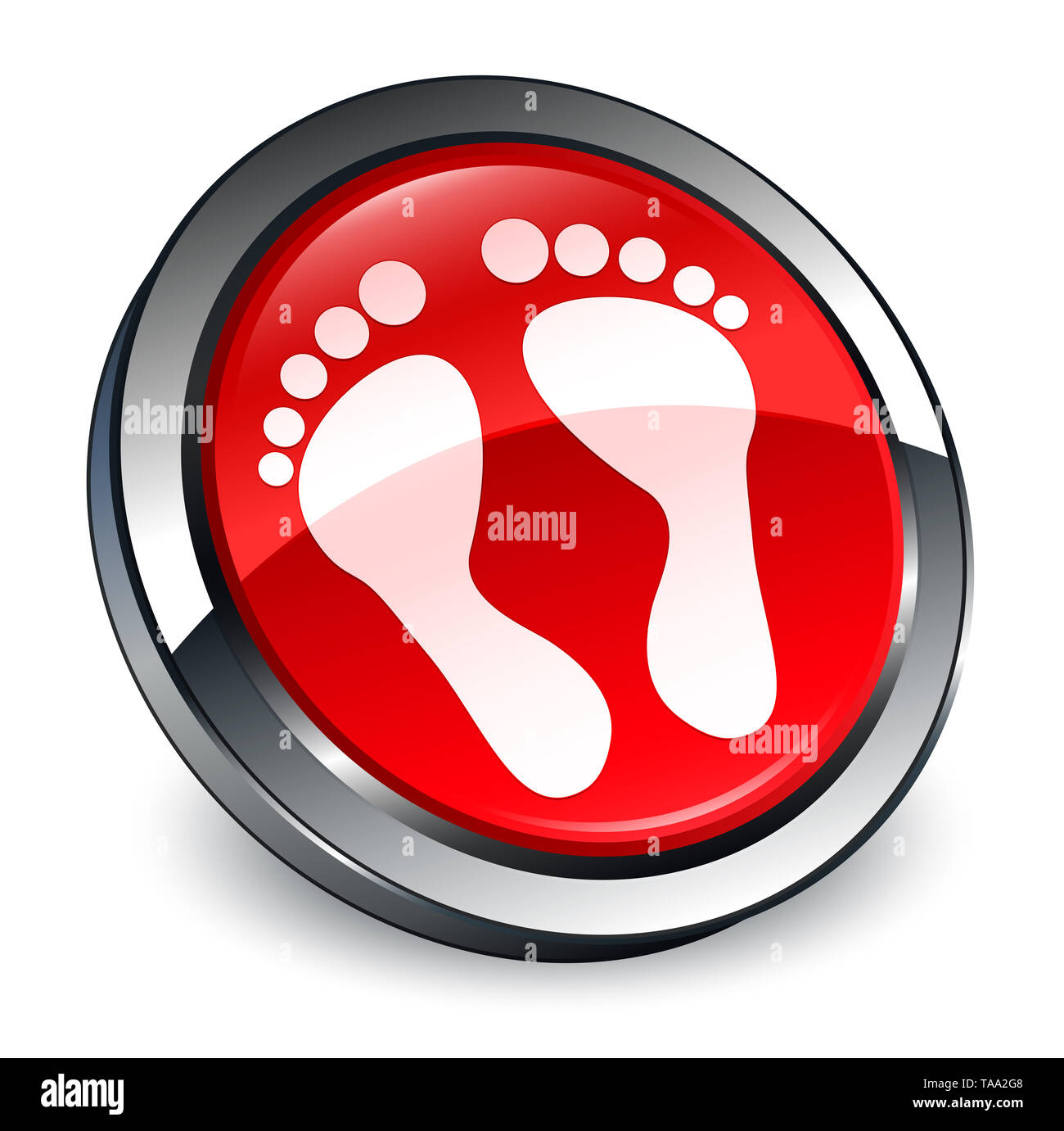 Footprint icon isolated on 3d red round button abstract illustration ...