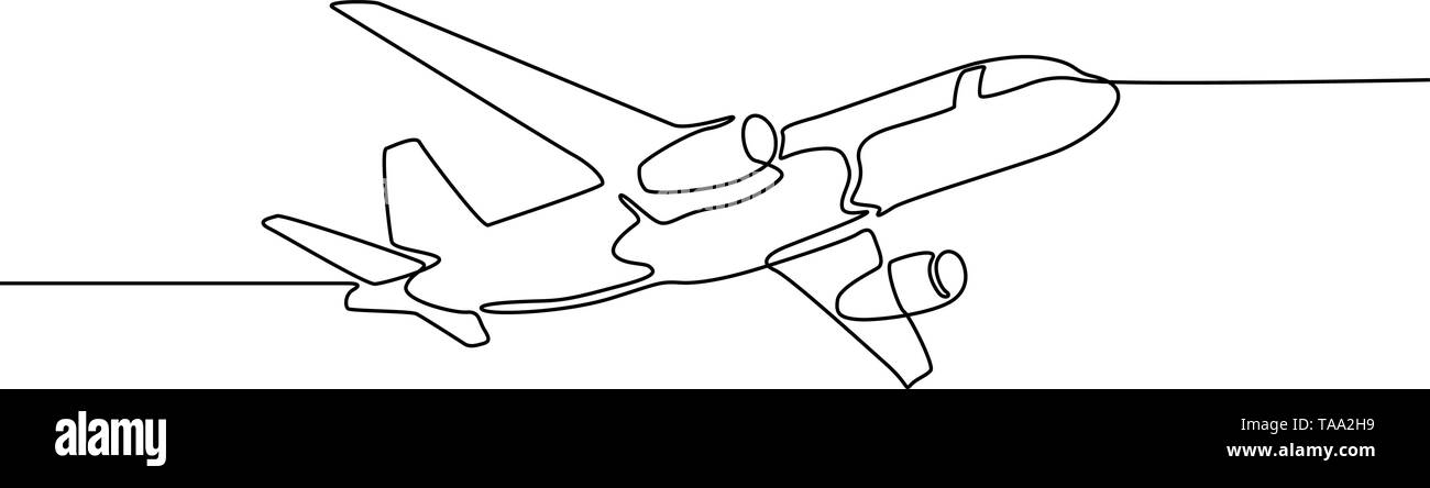 One line airplane isolated on white background, Travel and tourism ...