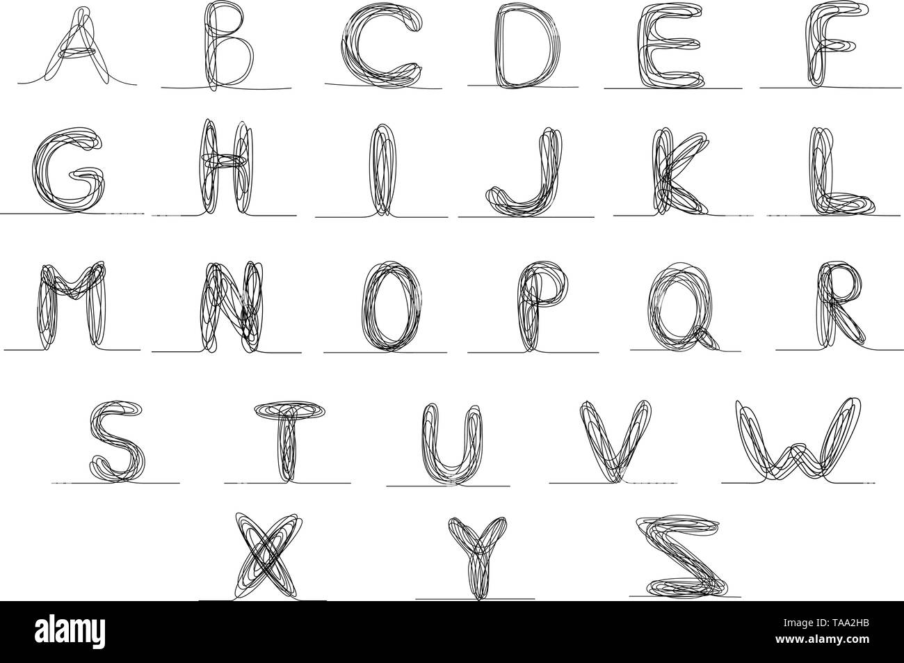 Continuous one line English alphabet, vector illustration Stock Vector ...