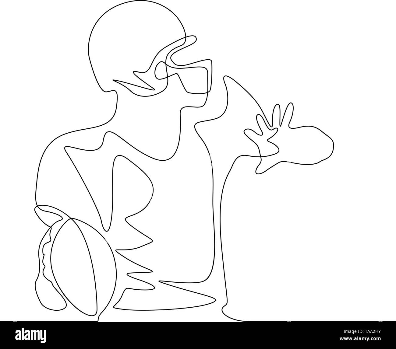 Continuous one line drawing american football player going to throw the ...