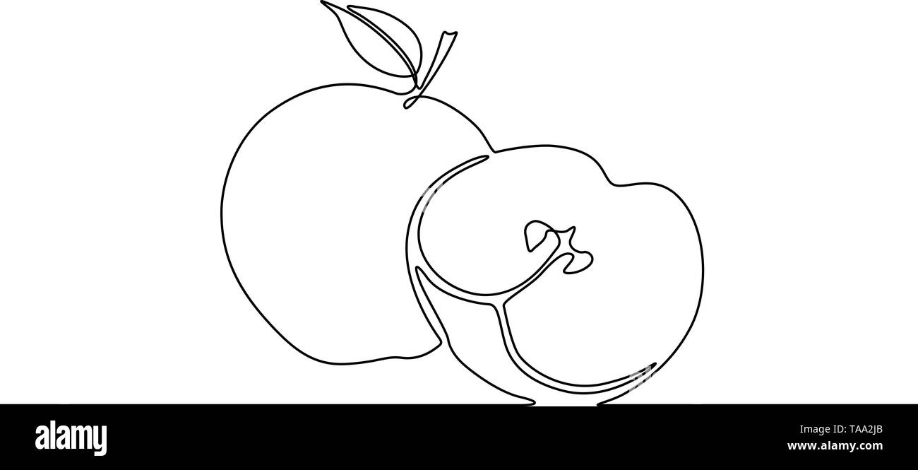 Continuous line drawing apple with slice of apple. Vector illustration ...