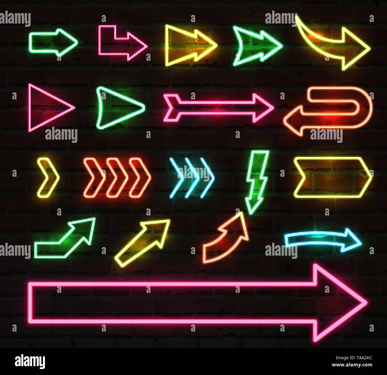 Set of colorful neon arrows and pointers, Vector illustration Stock ...
